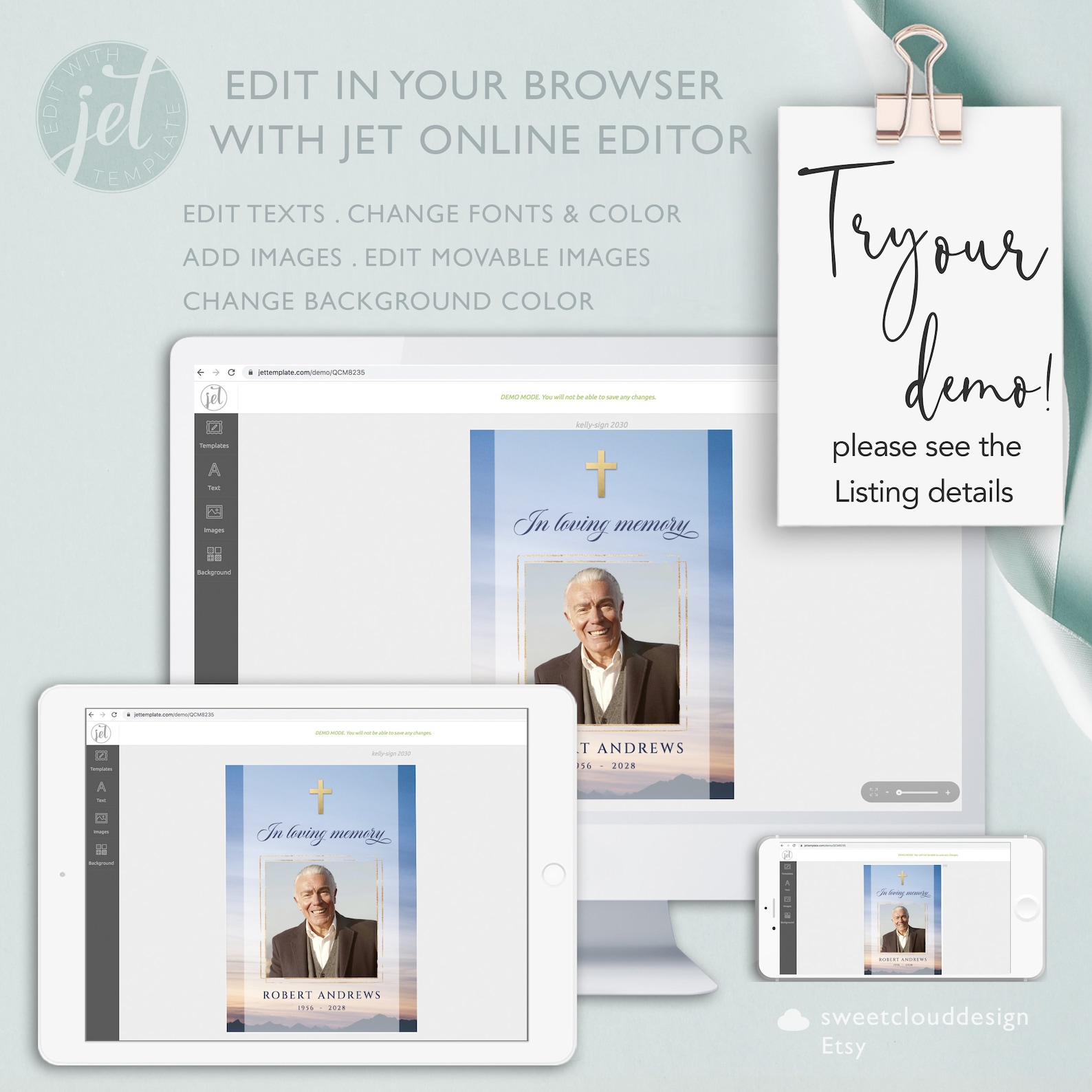 Sky Sunset Background Funeral Photo Prayer Card Editable - Etsy Canada