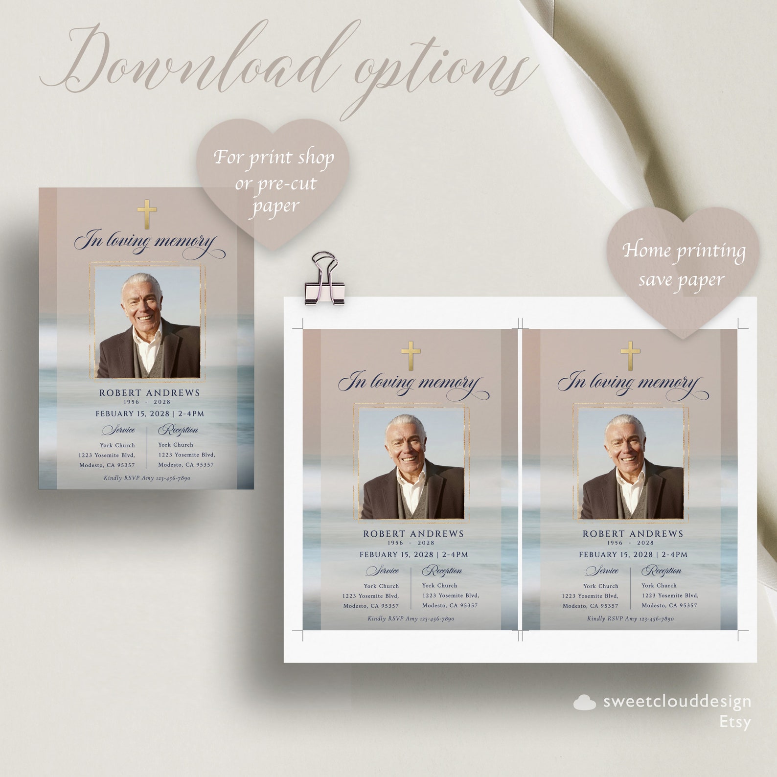 Ocean Funeral Invitation Template Seascape Photo Celebration | Etsy