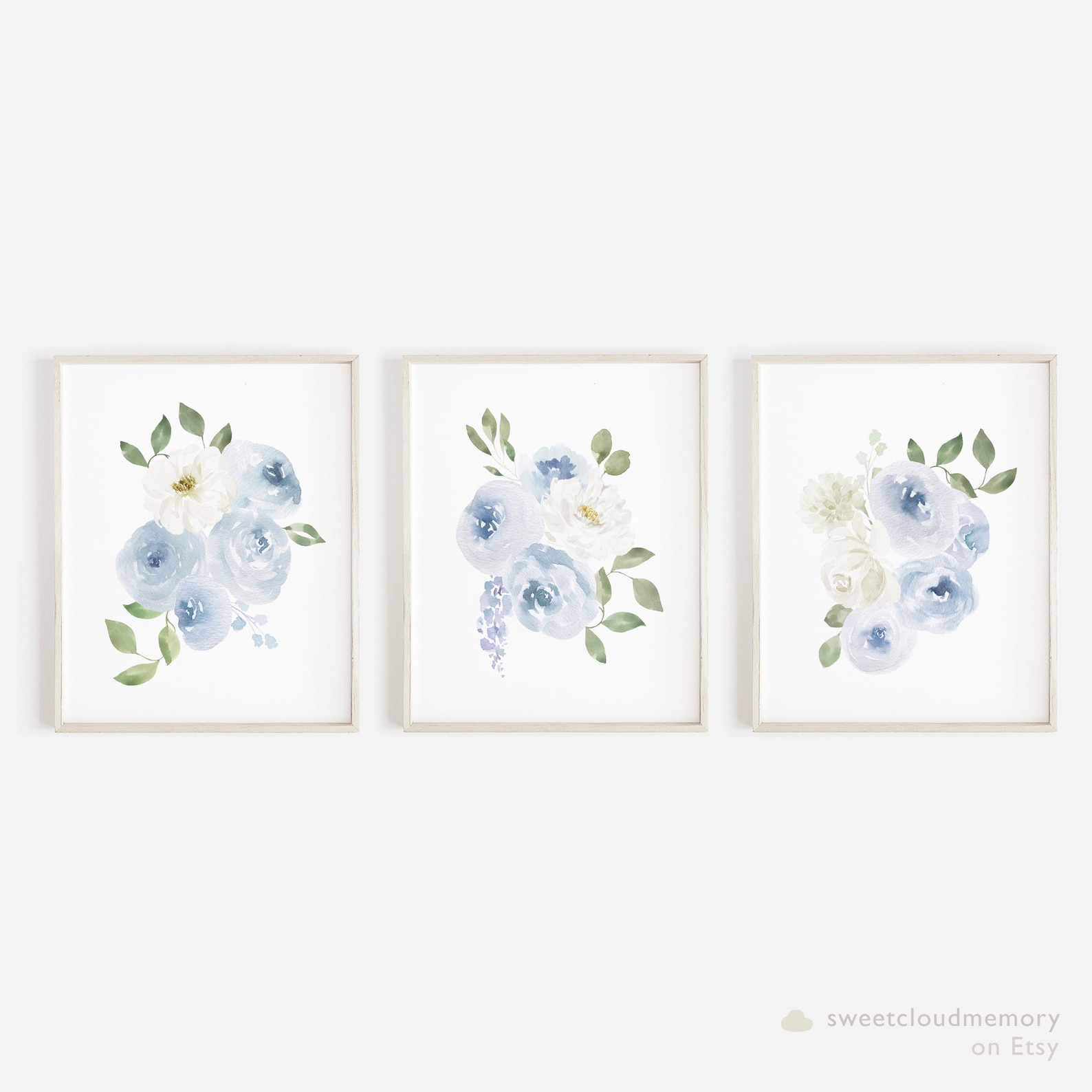 Steel Blue Floral Artwork Wall Art Print Dusty Blue Printable Flower ...
