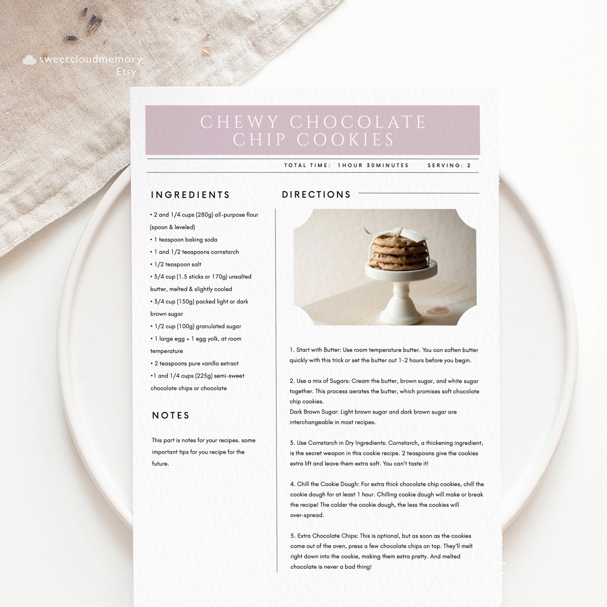 Minimal Photo Recipe Card Template Editable Simple Recipe - Etsy