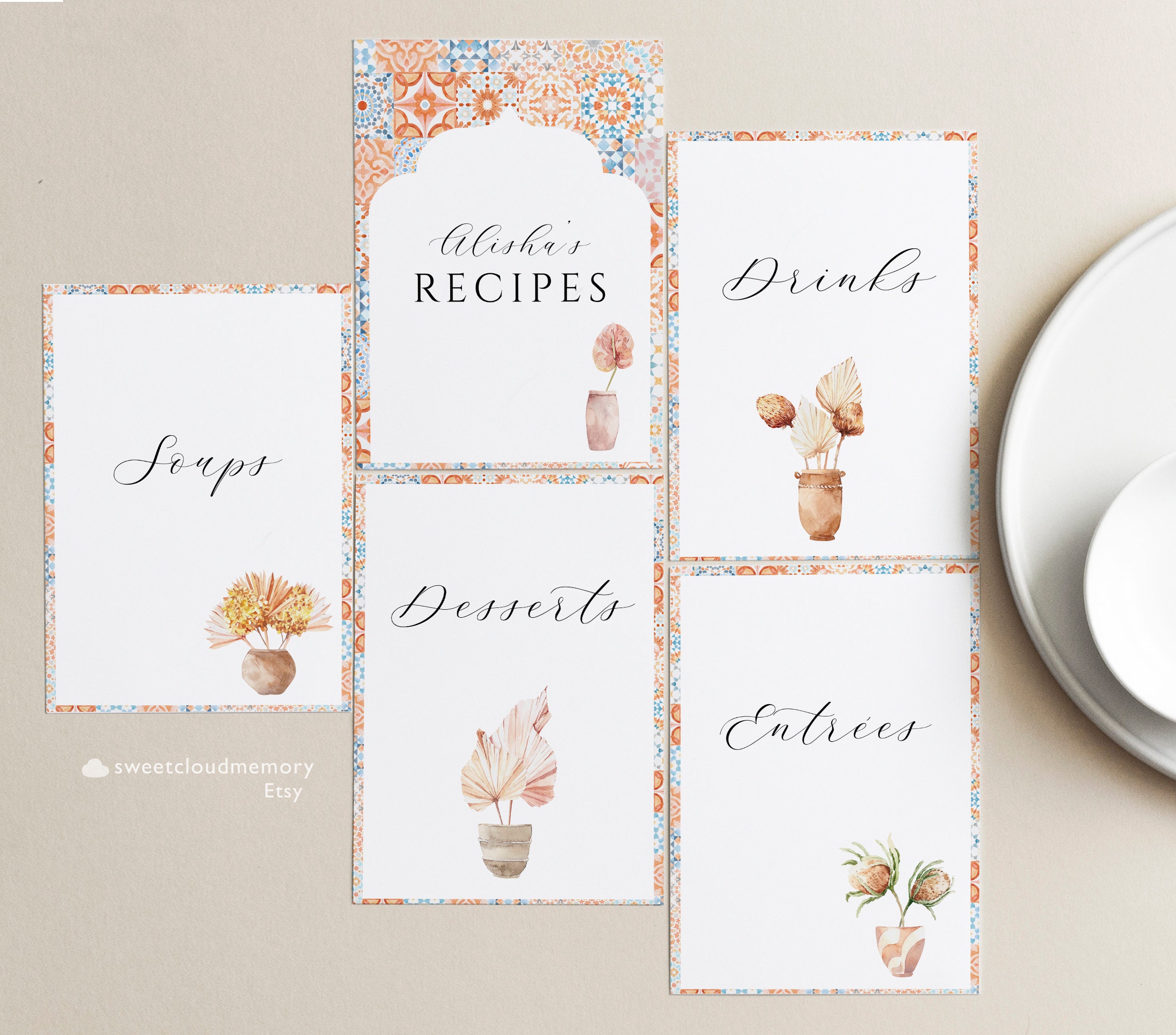 BOHO Recipe Book Template Cookbook Orange Boho Editable Recipe | Etsy