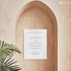 Editable Simple Menu Card Template Printable Minimal Menu Sign Modern ...