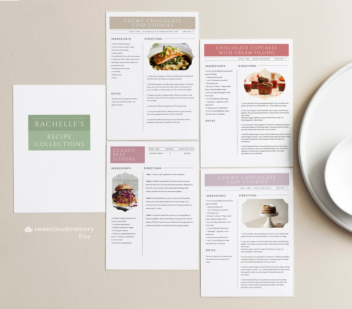A5 Simple Photo Recipe Card Template Editable Modern Cookbook | Etsy
