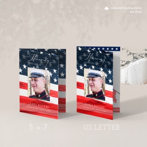 Veteran Funeral Program Template American Flag for Service Members or ...