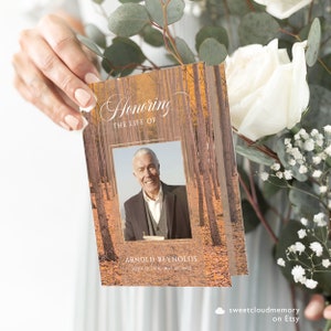Fall Forest Funeral Program Template Orange Landscape Funeral Memorial ...