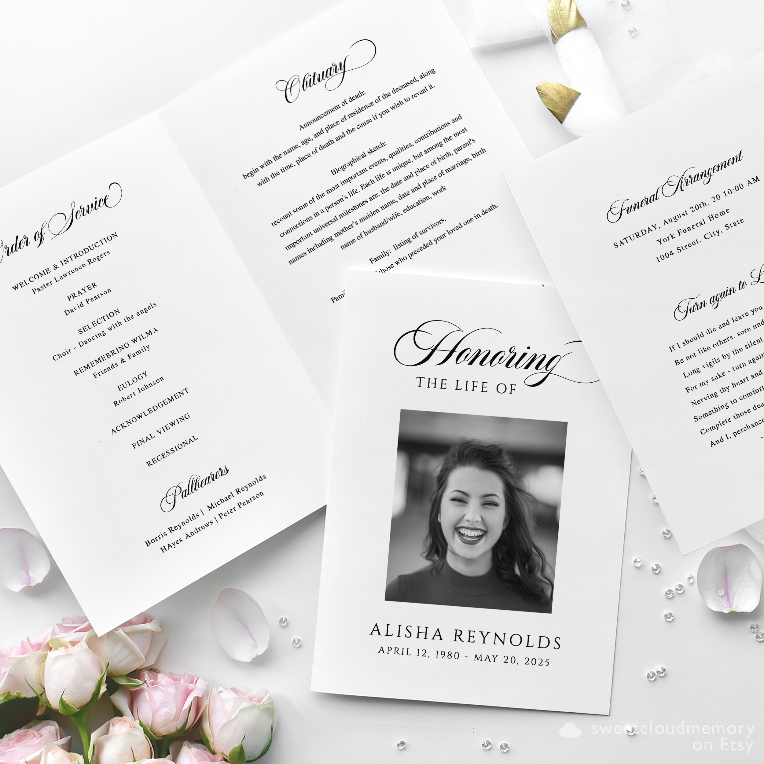 Minimal Funeral Service Program Template, Elegant Black and White ...