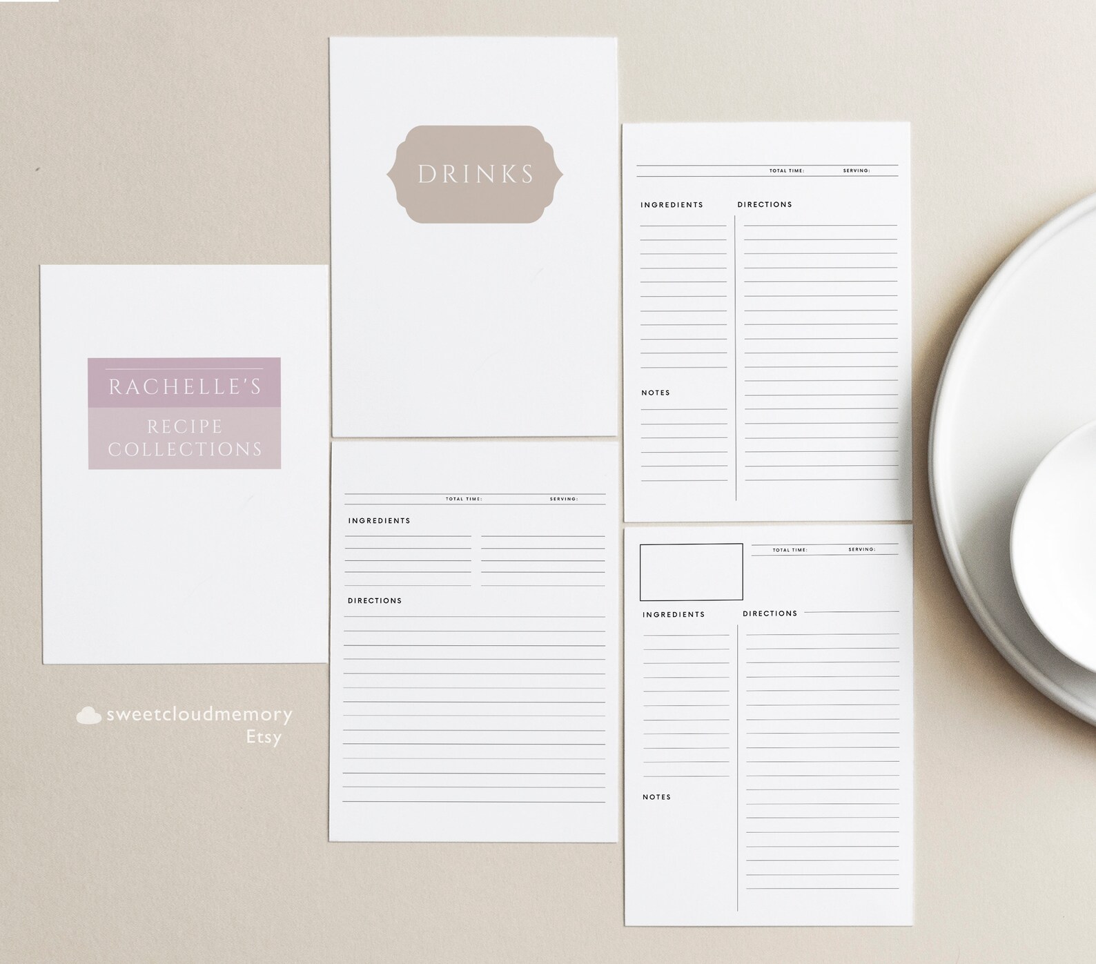 A5 Simple Photo Recipe Card Template Editable Modern Cookbook Recipe ...