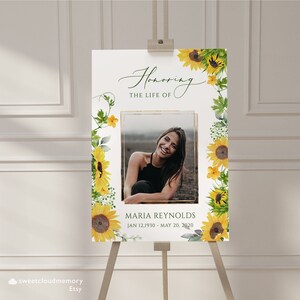Sunflower Funeral Welcome Sign Yellow Flower Celebration of Life Sign ...