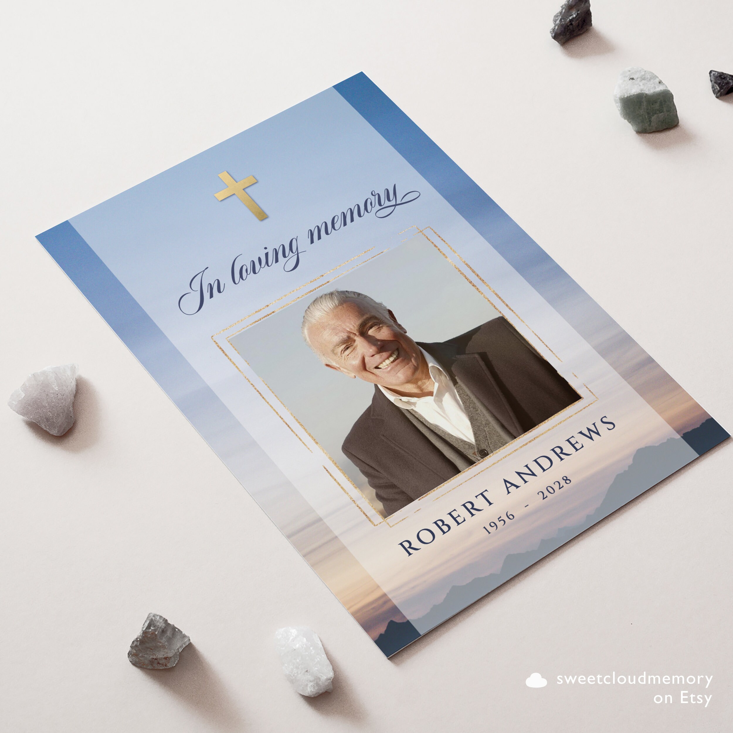 Sky Sunset Background Funeral Photo Prayer Card Editable | Etsy Canada