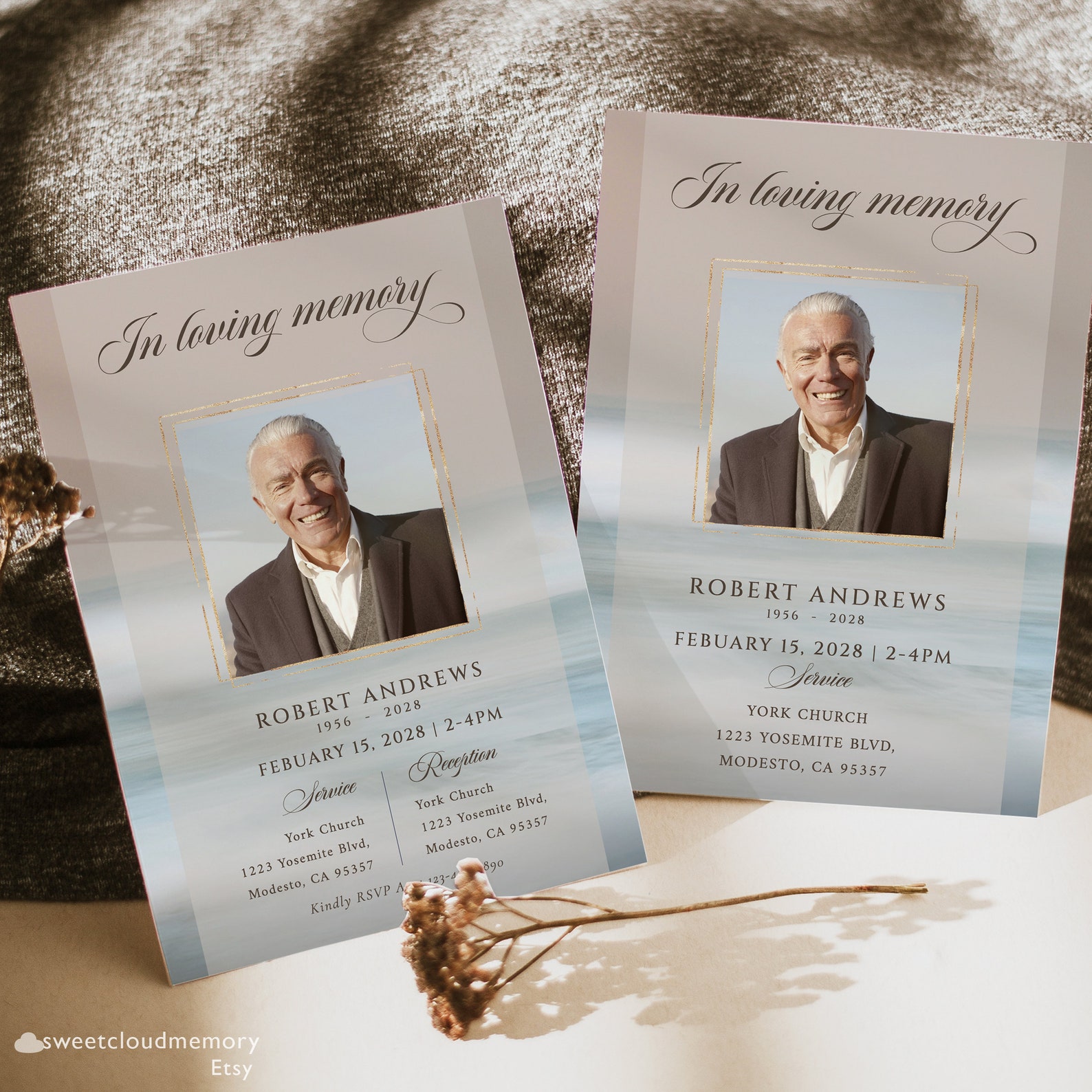 Ocean Funeral Invitation Template Seascape Photo Celebration | Etsy