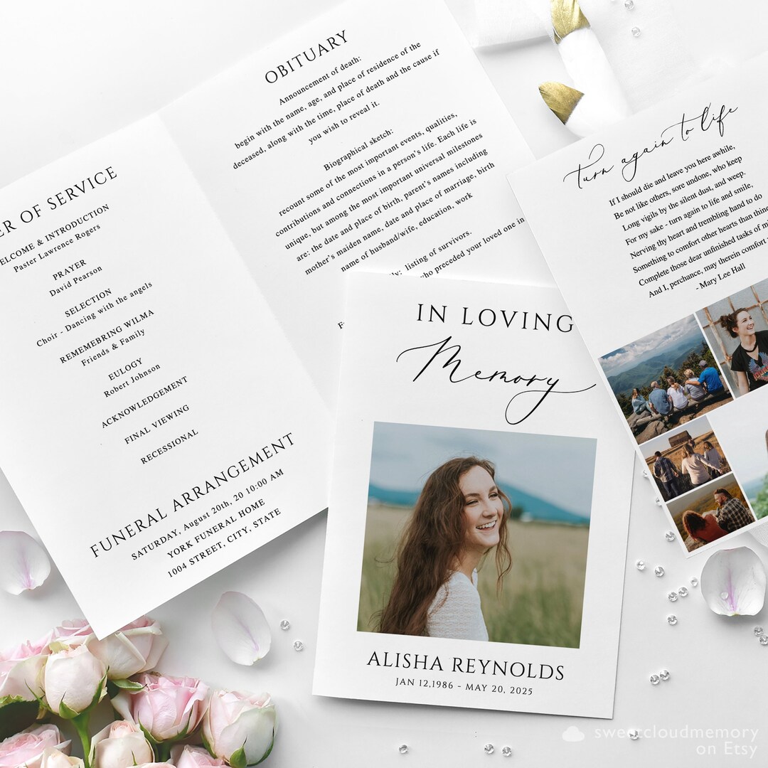 Funeral Program Collage Template Simple Photo Funeral Program - Etsy