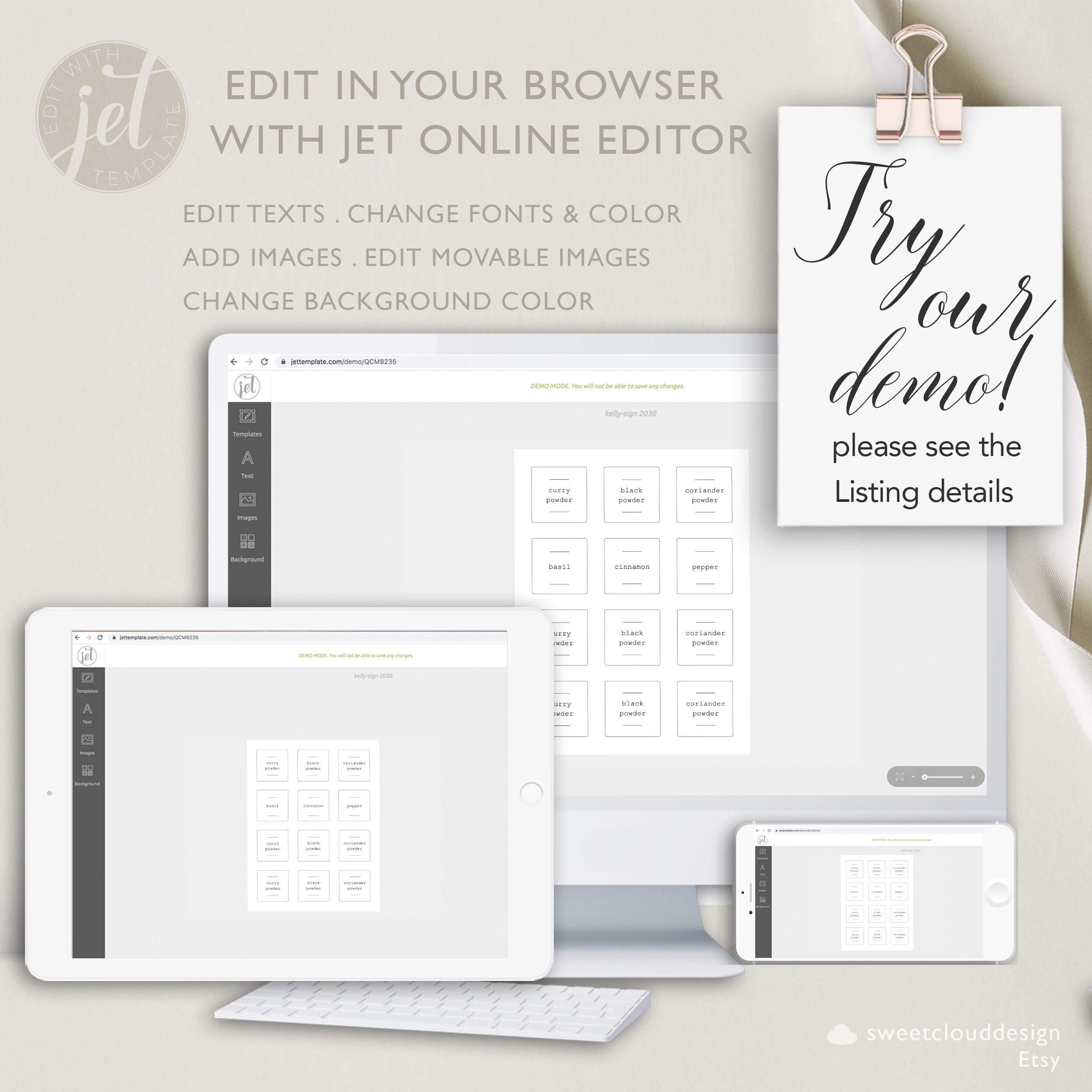 Online Labels Square Editable Sticker Label Spice Jar - Etsy
