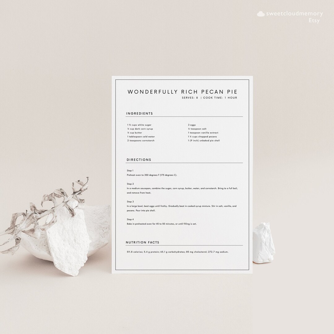 Simple Line Recipe Card Template Editable Modern Recipe Card Minimal ...