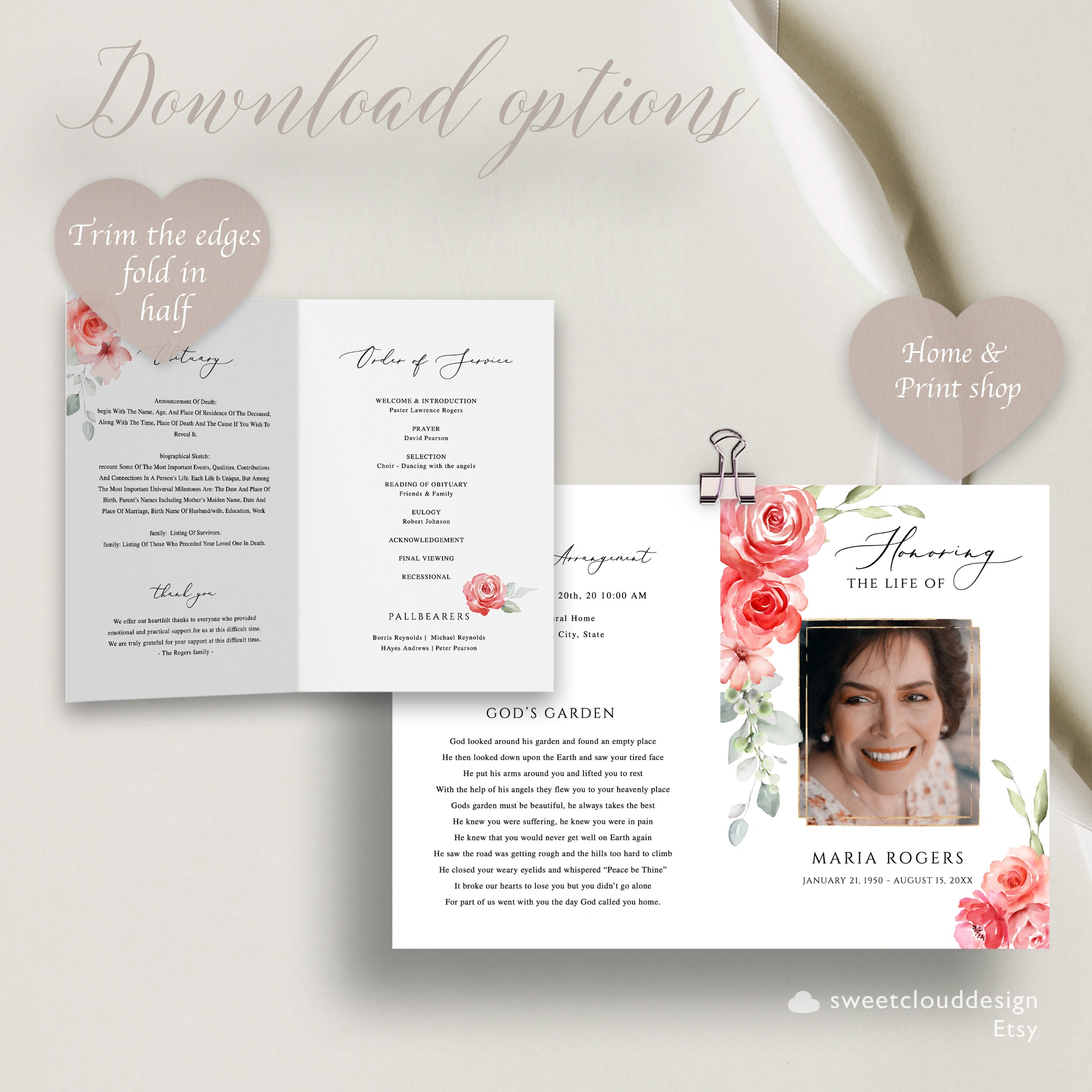 Red Rose Funeral Program Template Red Flower Funeral Memorial - Etsy Canada