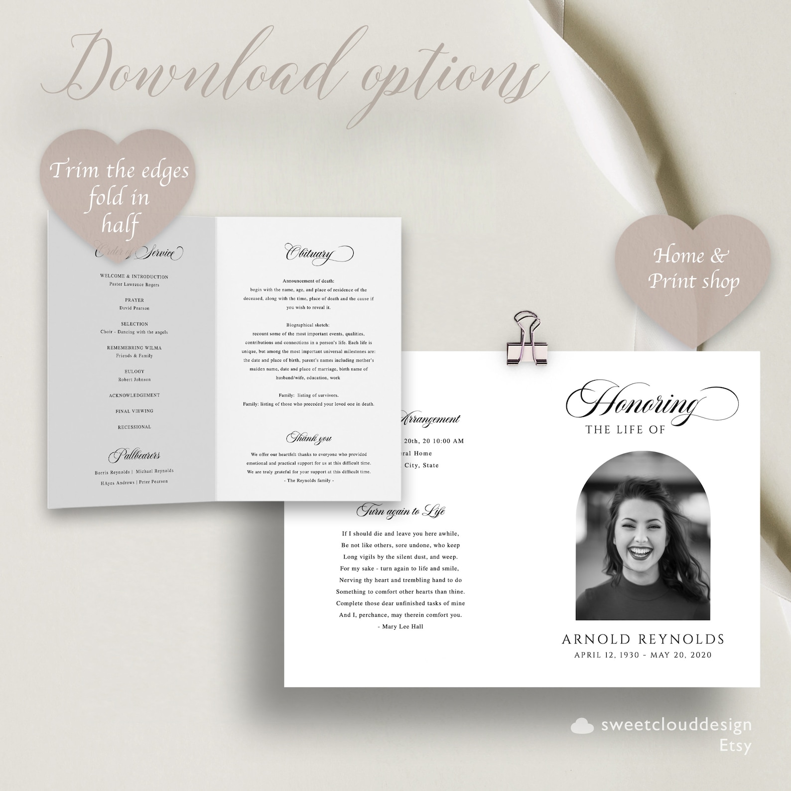 Minimal Funeral Program Template, Elegant Black and White Funeral ...