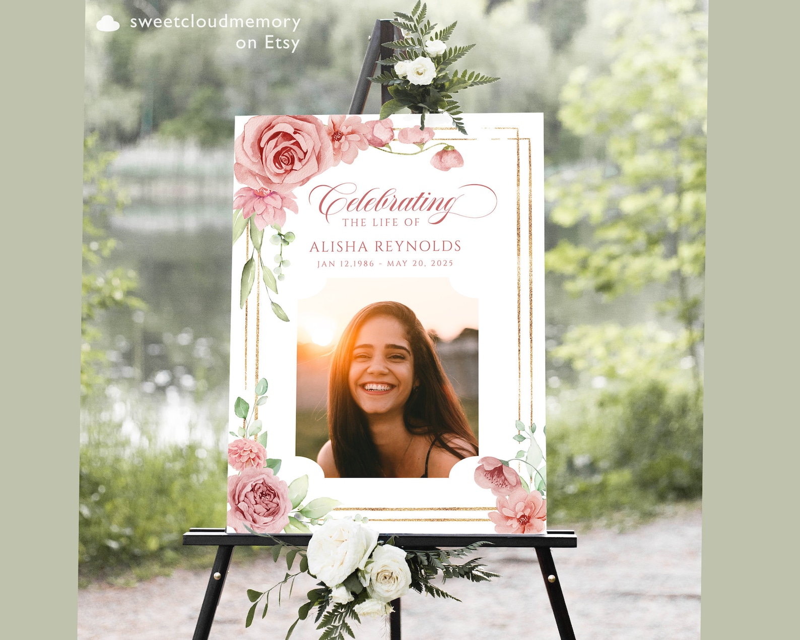 Blush Floral Celebrating the Life Sign Life Celebration Sign Pink ...