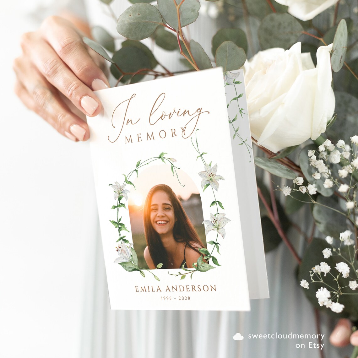 White Lily Funeral Program Template White Floral Funeral Memorial ...