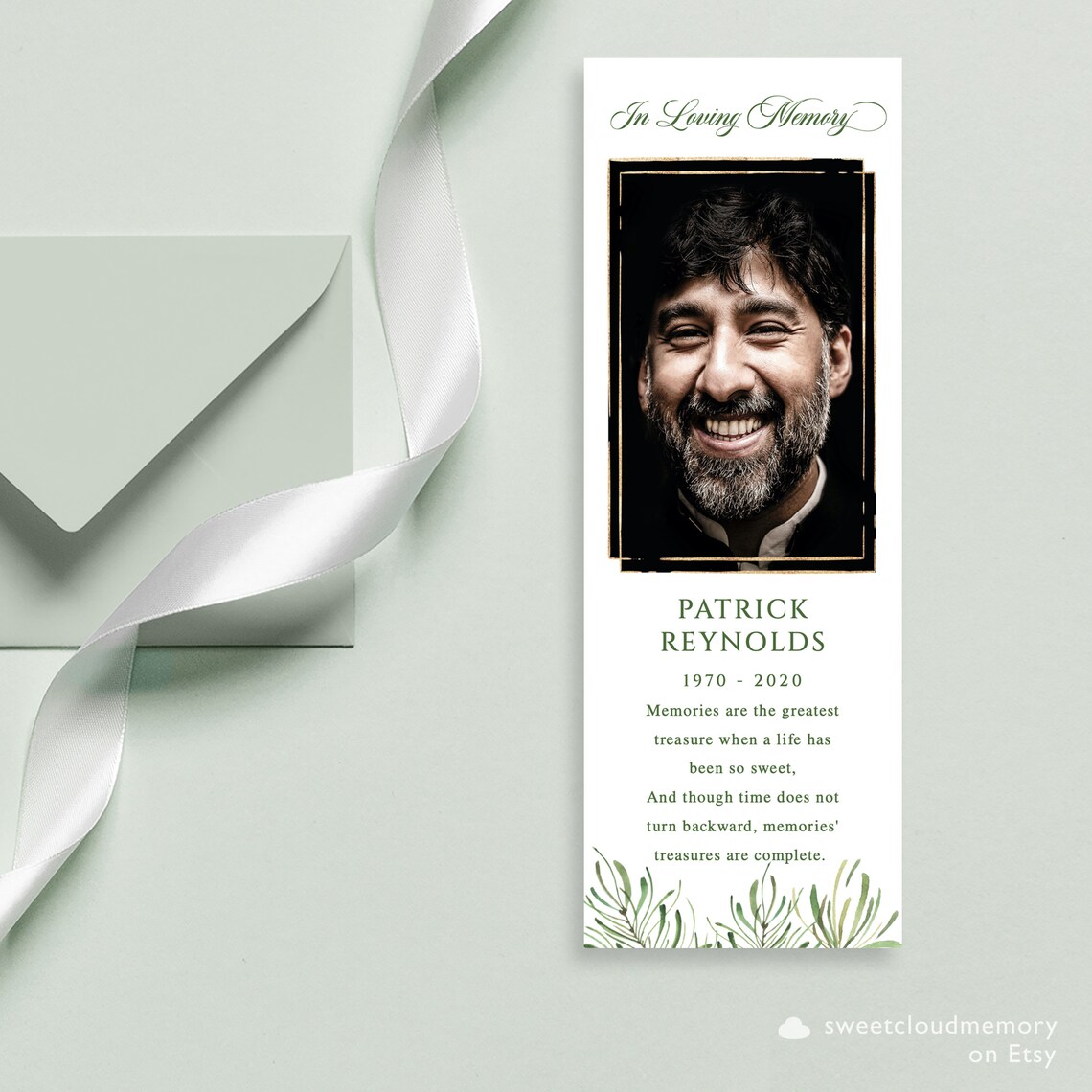 Greenery Funeral Bookmark Template, Celebration of Life Bookmark ...