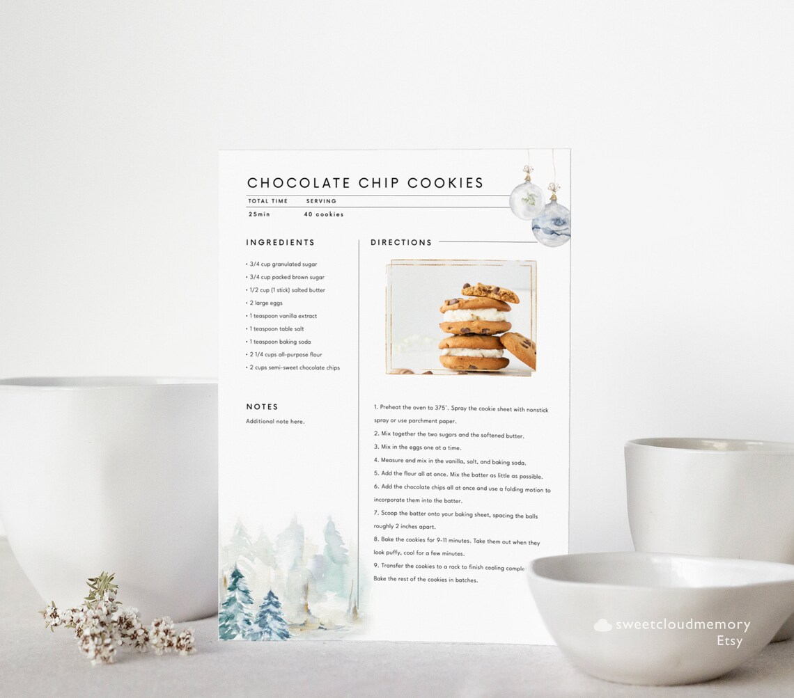 Holiday Recipe Card Template Christmas Editable Simple Recipe Card ...