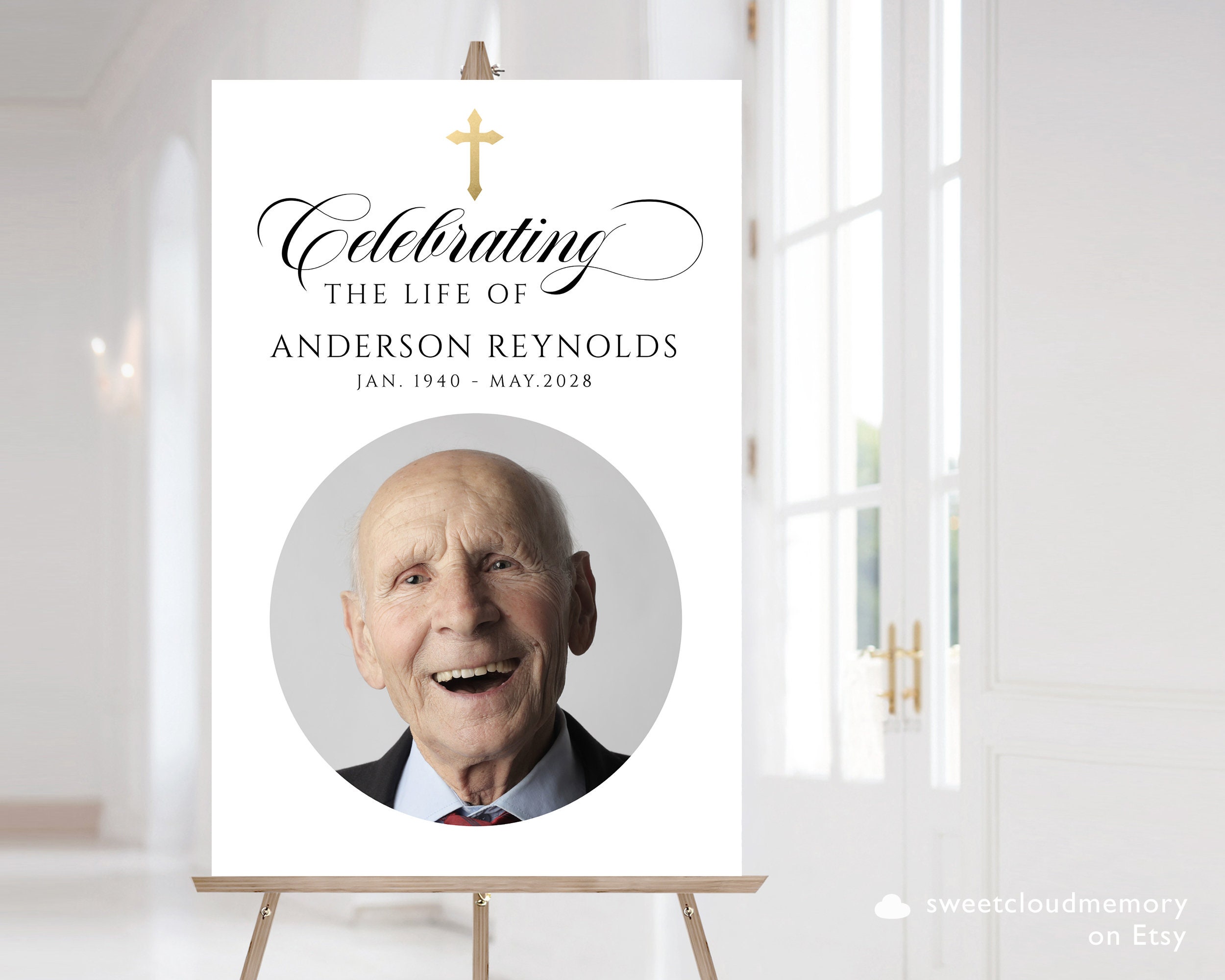 Gold Cross Minimal Funeral Sign Simple Celebrating Life Sign - Etsy