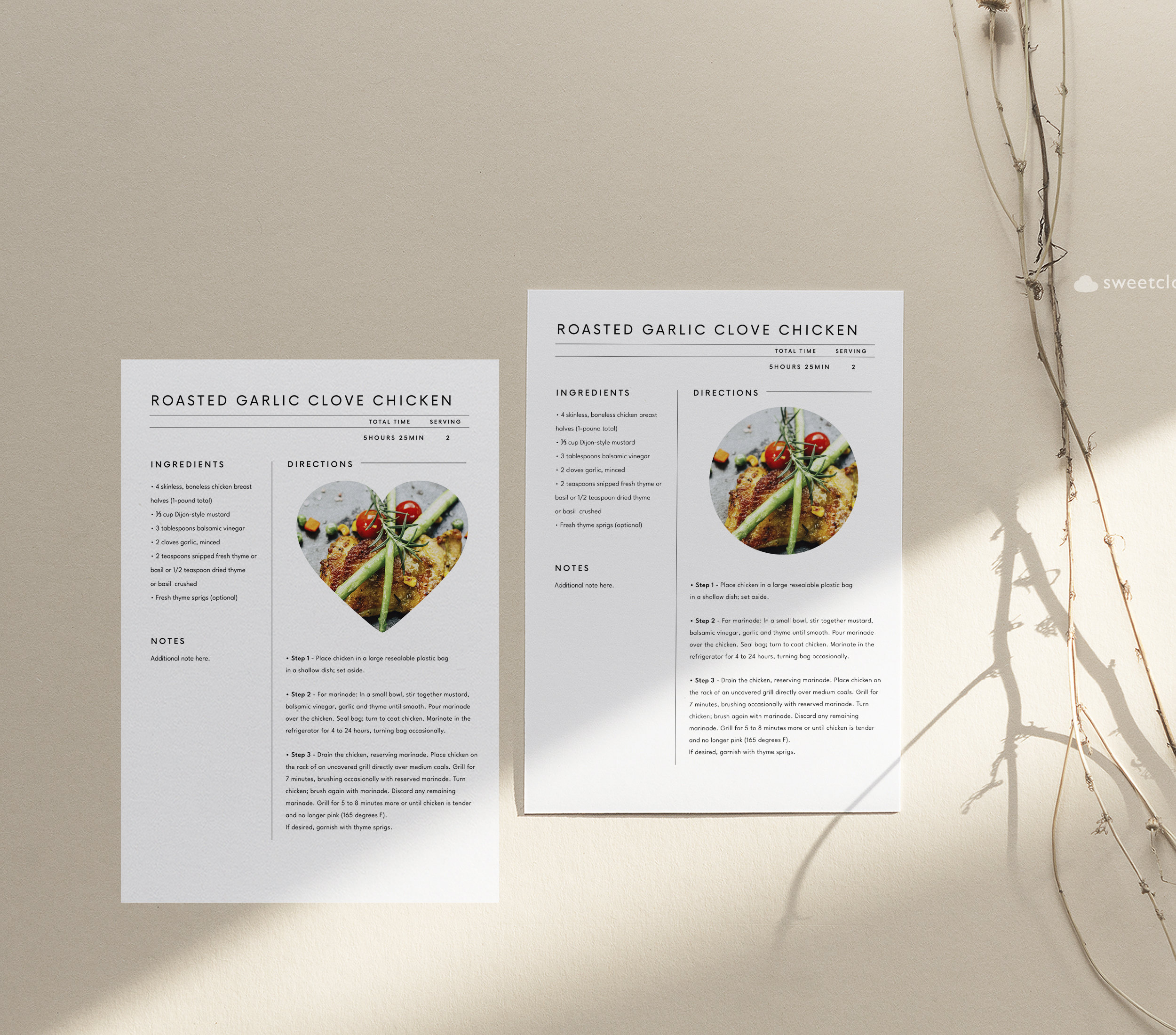 Modern Photo Recipe Card Template Editable Heart Photo Recipe Card ...