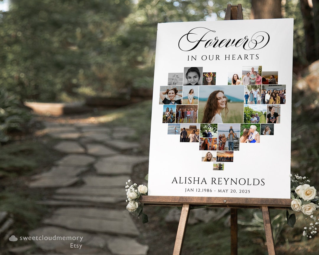 Heart Collage Sign Heart Collage Funeral Sign Celebrating the Life ...