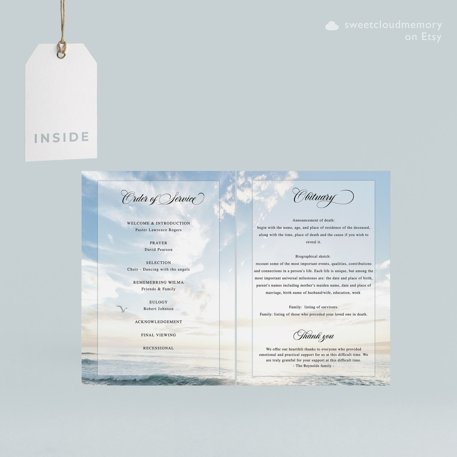 Blue Sky Funeral Program Template Ocean Sky Funeral Memorial Program ...