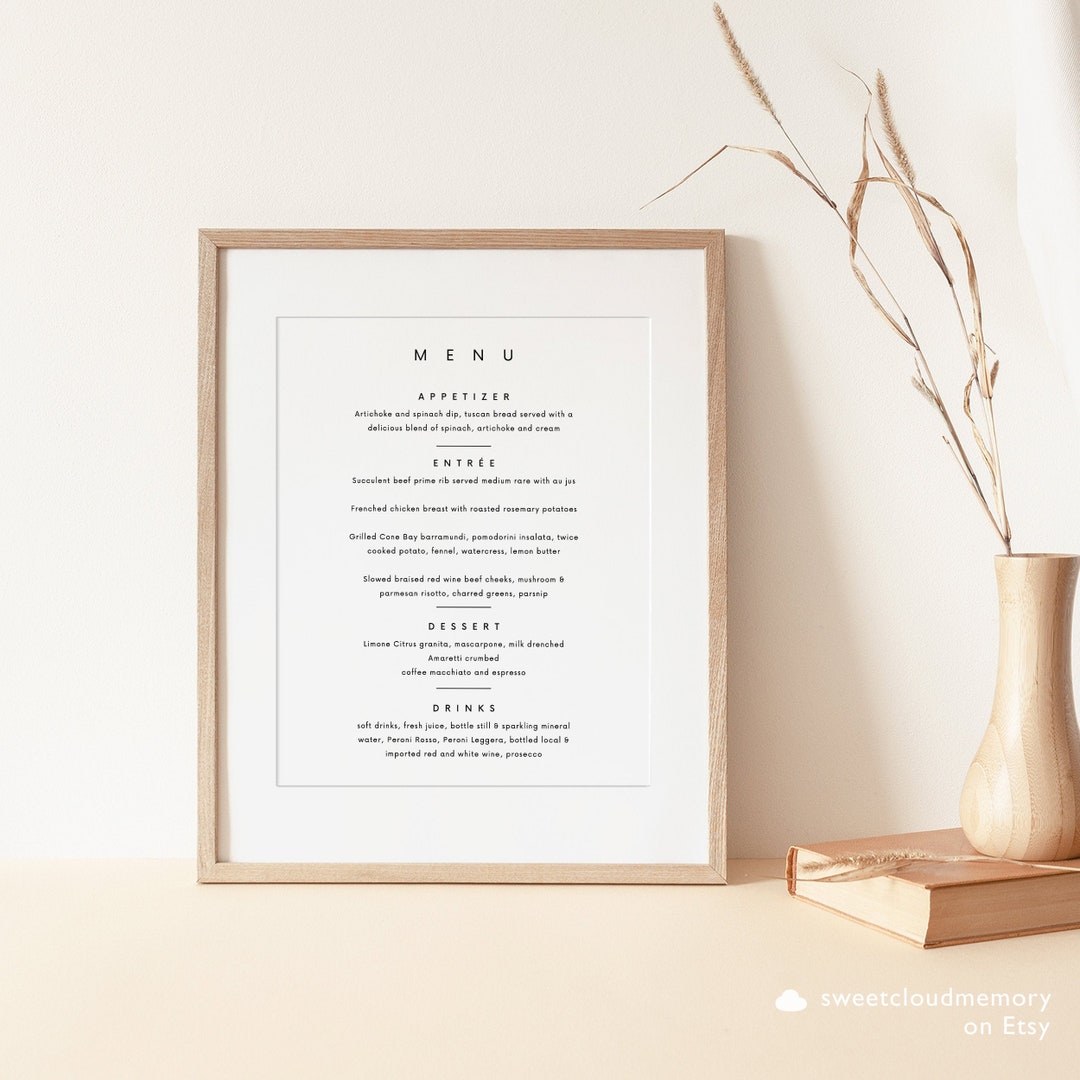 Minimal Menu Card Template Editable Simple Menu Sign Modern Menu Poster ...