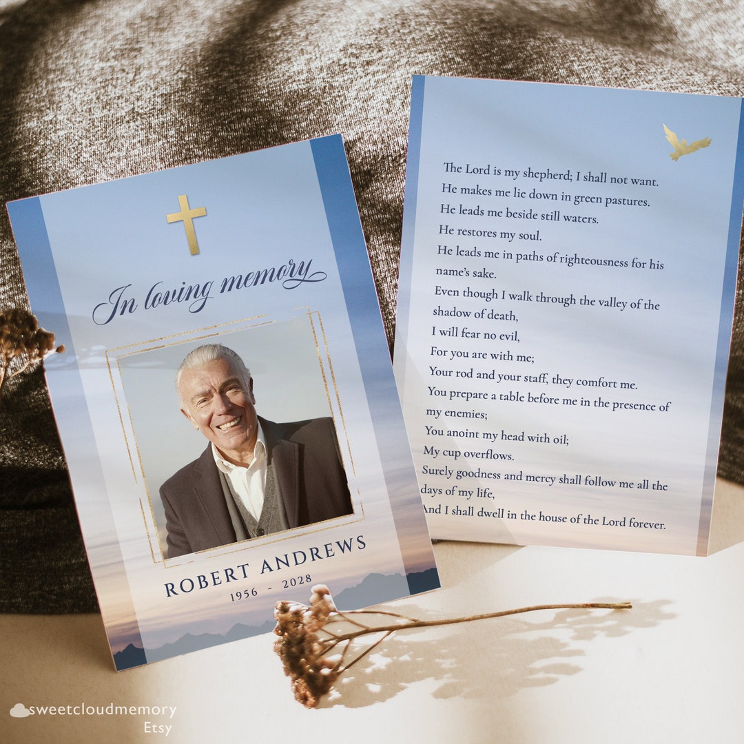 Sky Sunset Background Funeral Photo Prayer Card Editable - Etsy