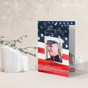 Veteran Funeral Program Template American Flag for Service Members or ...