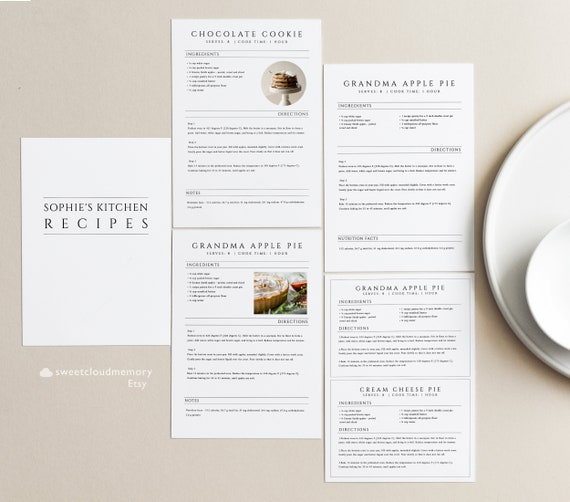 US LETTER SIZE Recipe Template Editable Simple Printable | Etsy