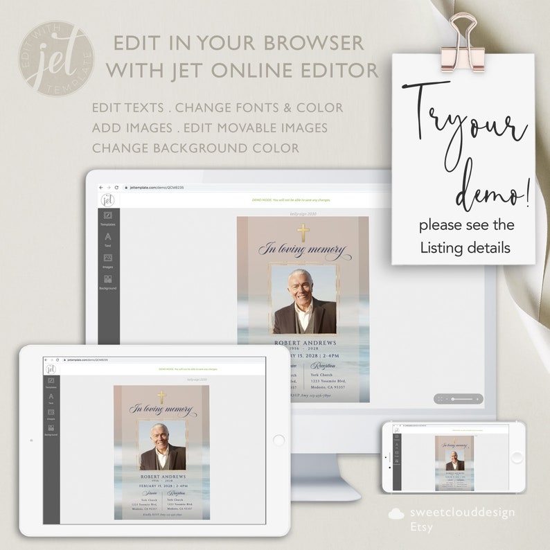 Ocean Funeral Invitation Template Seascape Photo Celebration | Etsy