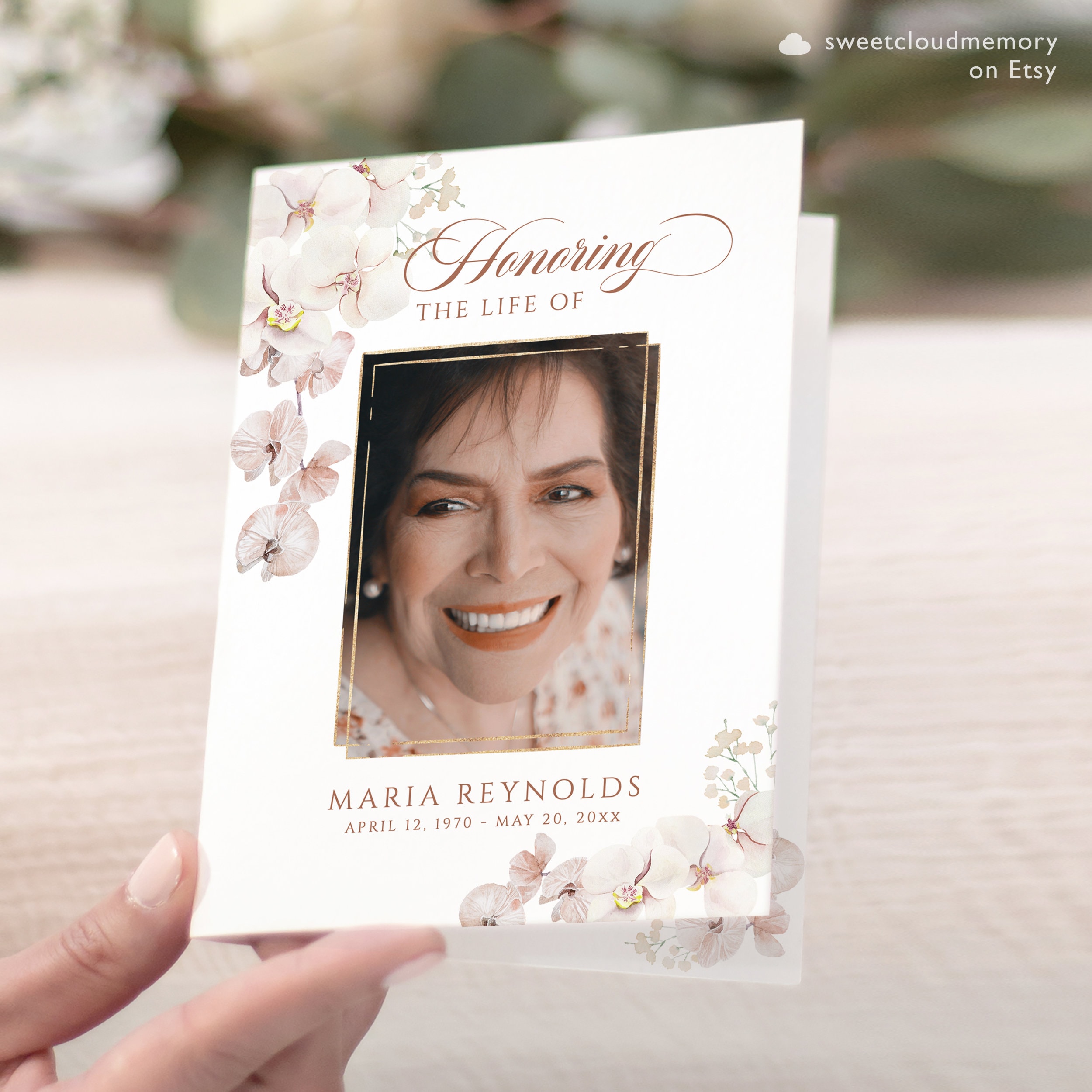 Pink Orchid Funeral Program Template Blush Orchid Funeral Memorial ...