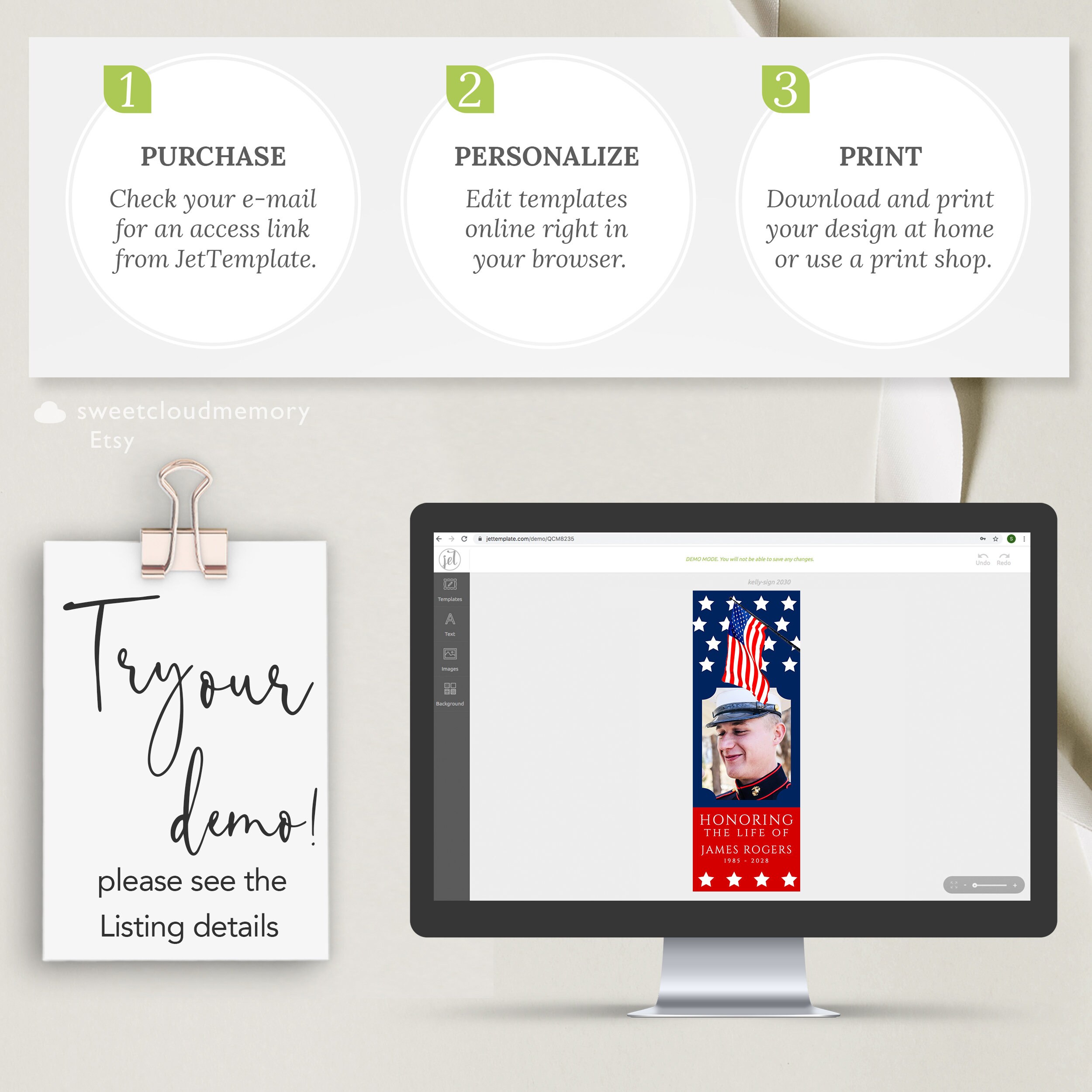 Veteran Funeral Bookmark Template American Flag for Service Member ...