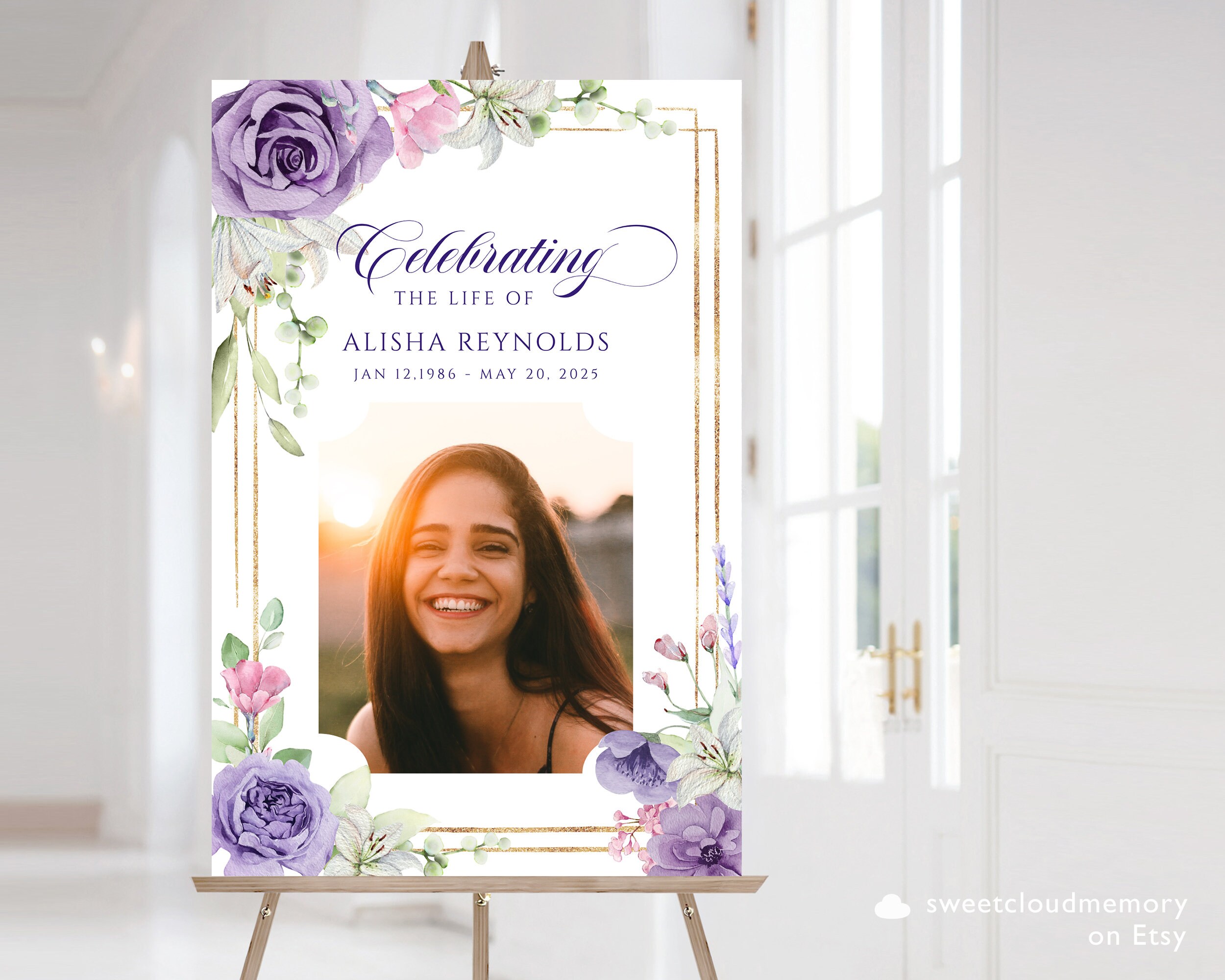 Purple Floral Celebrating the Life Sign Dusty Purple Life - Etsy