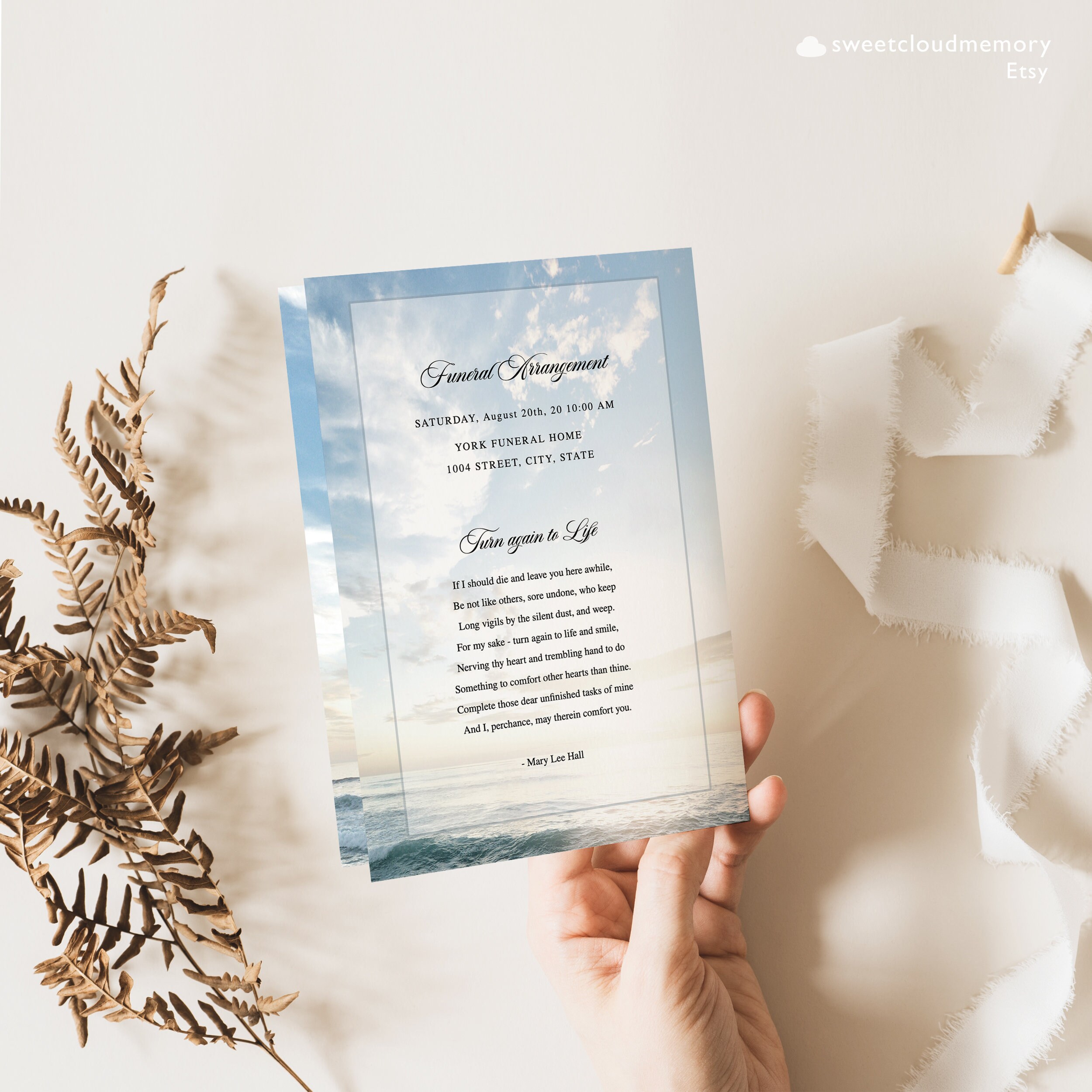 Blue Sky Funeral Program Template Ocean Sky Funeral Memorial Program ...