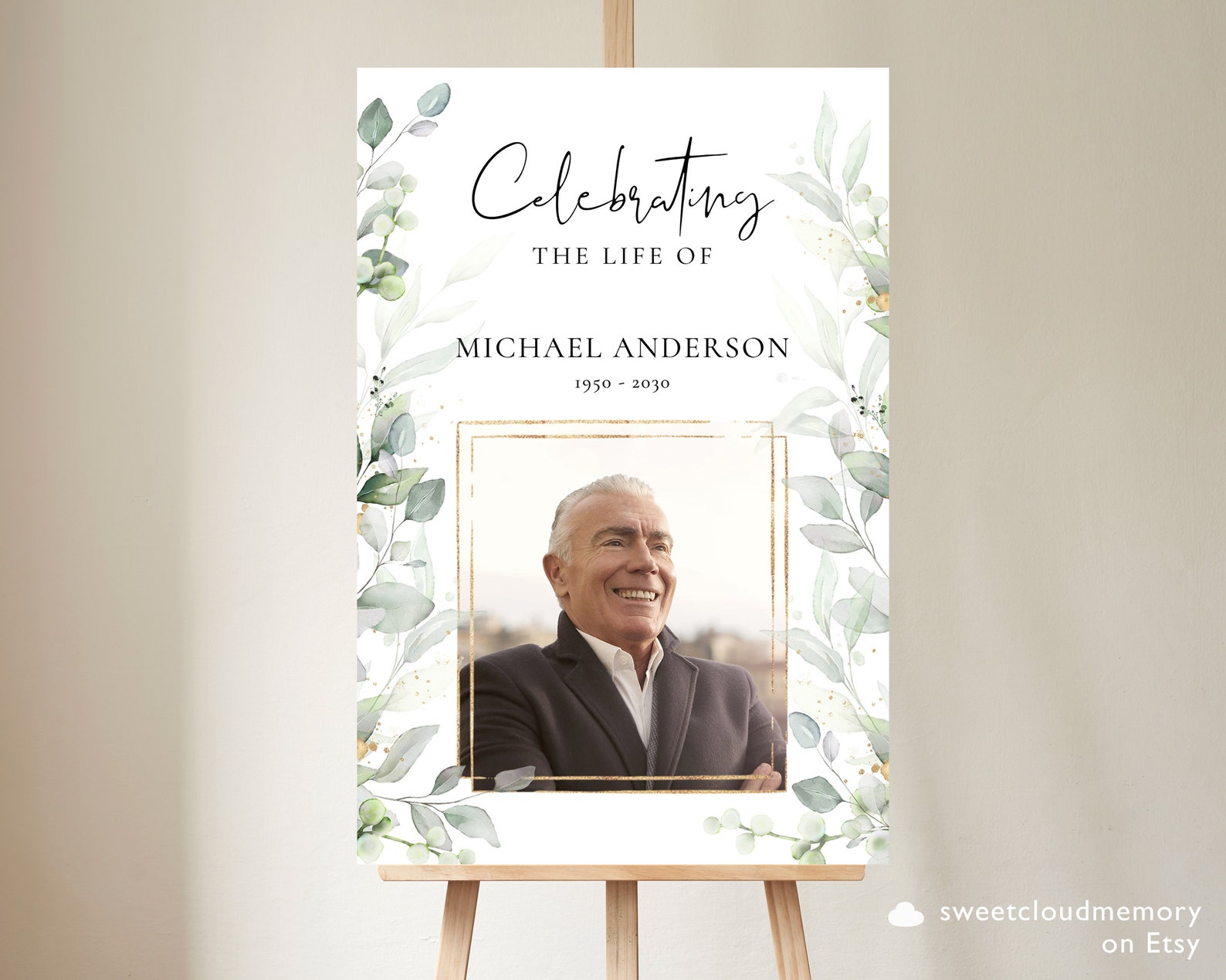 Green Leaves Funeral Sign Template Greenery Celebration of Life Men ...