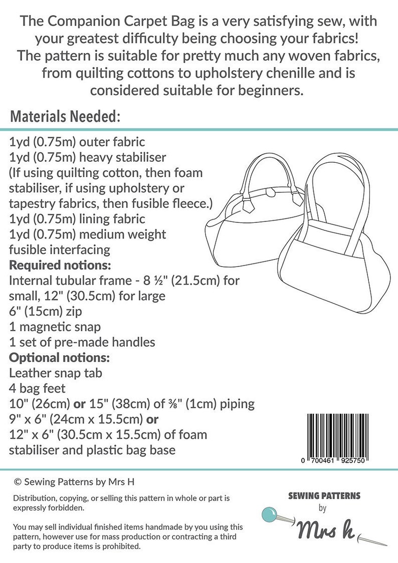 Companion Carpet Bag PATTERN - Etsy