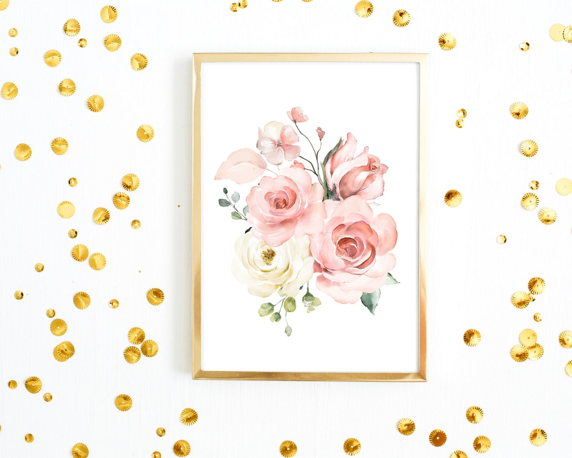 Pink Rose Wall Art Blush Watercolor Flowers Floral Art - Etsy
