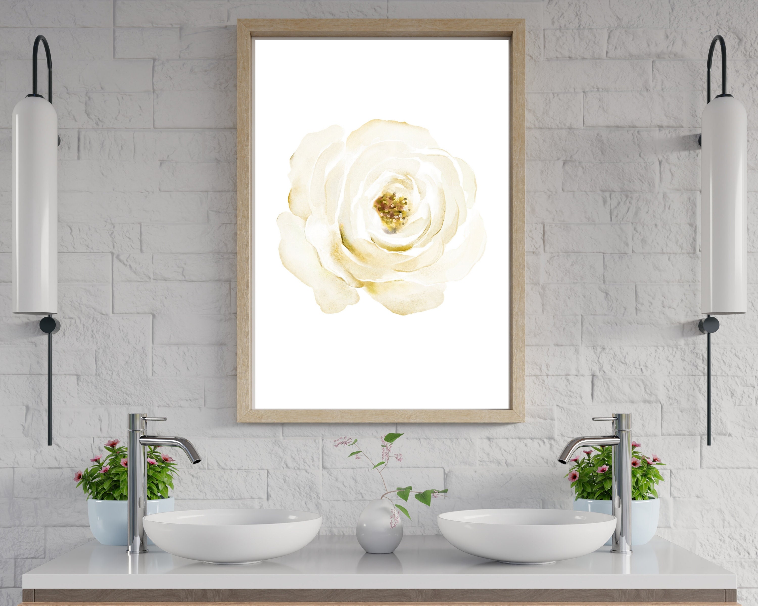 White Rose Wall Art, Watercolor Flower, Rose Print,floral Art Prints ...