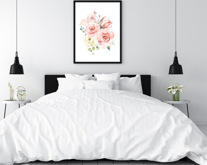 Pink Rose Wall Art Blush Watercolor Flowers Floral Art - Etsy