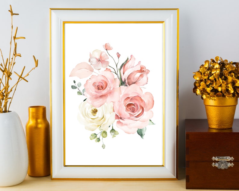 Pink Rose Wall Art Blush Watercolor Flowers Floral Art - Etsy