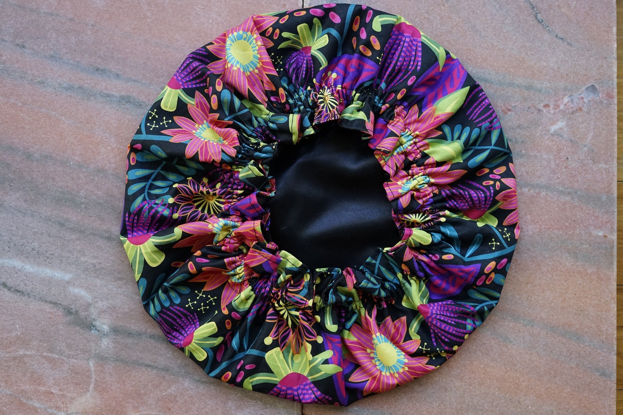 Womens/kids Luxury Waterproof Shower Cap - Black/bright Floral Print - Etsy