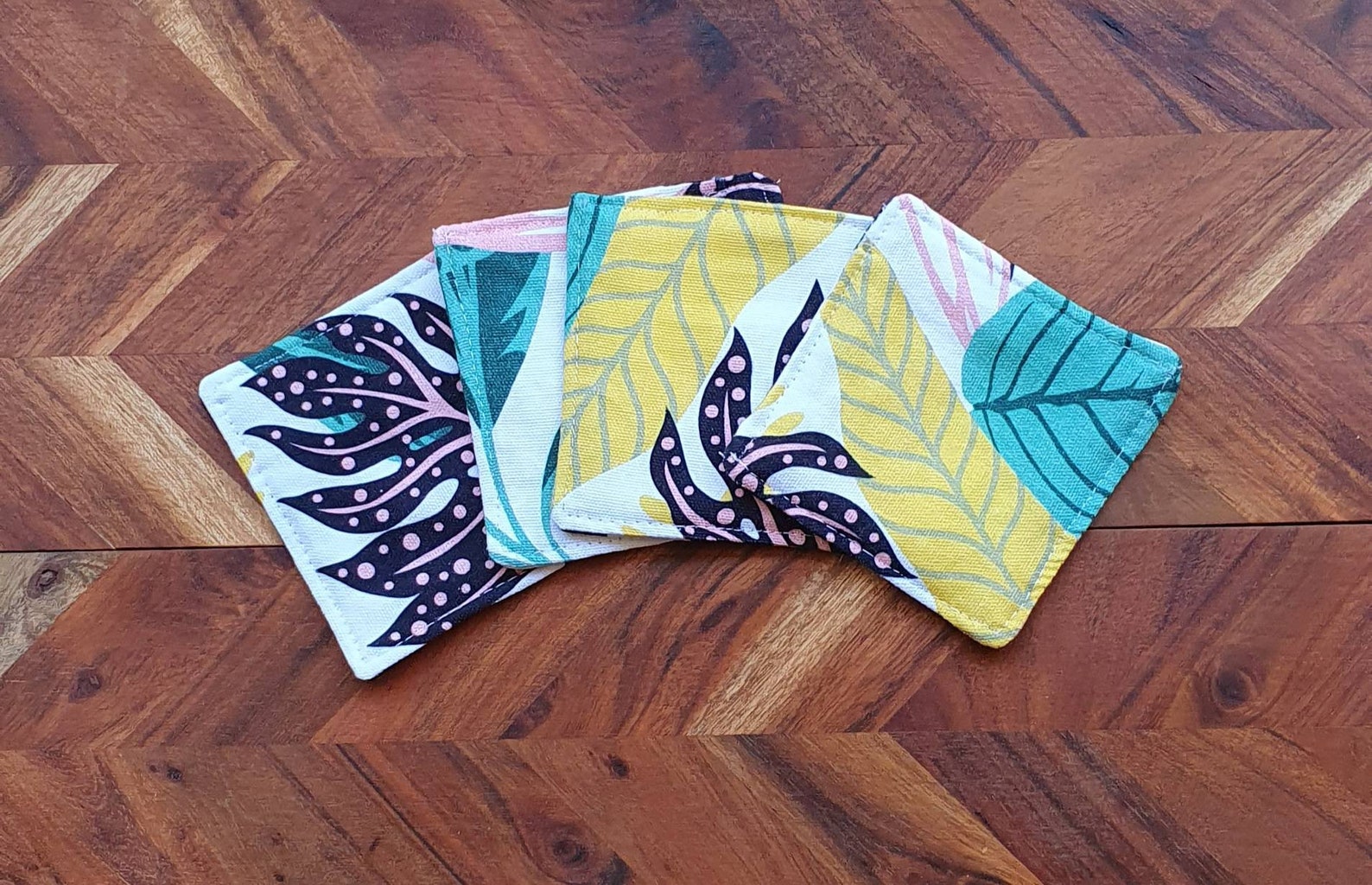 Reversible Fabric Tea Coaster Set Mug Rug Coffee Coasters - Etsy