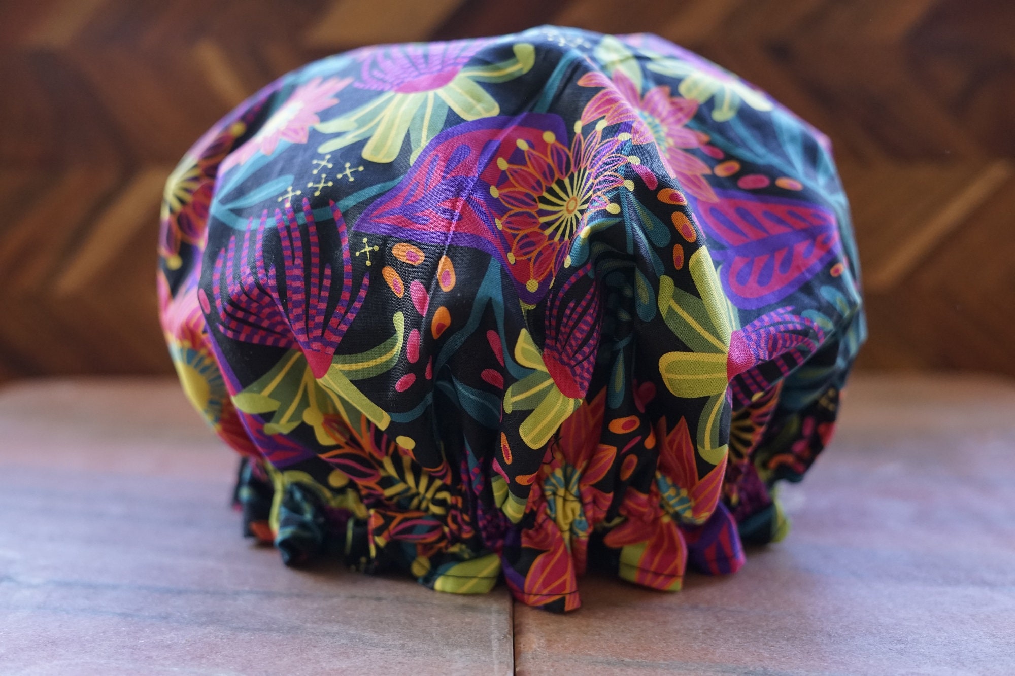 Womens/kids Luxury Waterproof Shower Cap - Black/bright Floral Print - Etsy