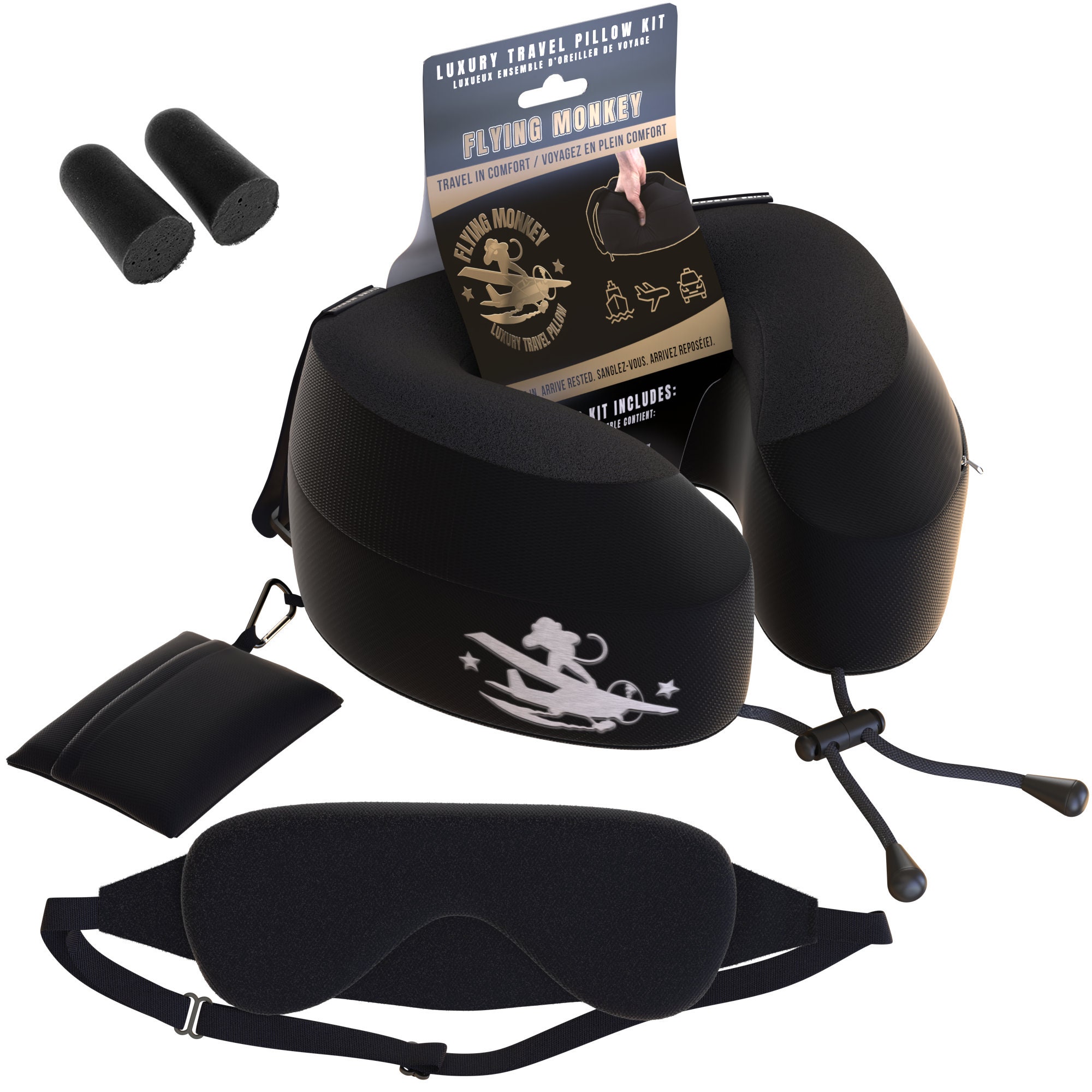 Luxury Travel Pillow Airplane Kit With Earplugs & Eye Mask - Memory ...