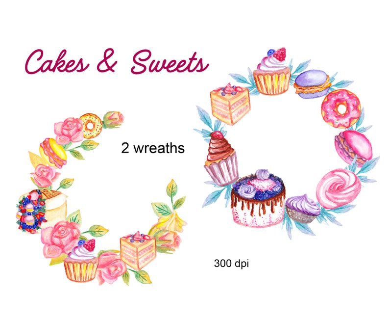 Watercolor desserts clipart Sweet cakes clipart Watercolor | Etsy