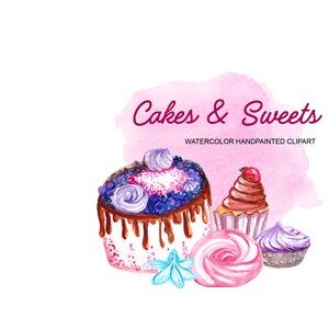 Watercolor desserts clipart Sweet cakes clipart Watercolor | Etsy