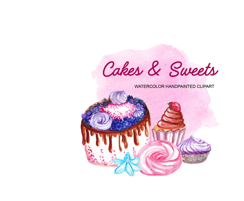 Watercolor desserts clipart Sweet cakes clipart Watercolor | Etsy