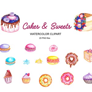 Watercolor desserts clipart Sweet cakes clipart Watercolor | Etsy